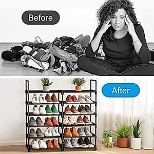 Samhe 6 Tiers Shoe Rack, 24 Pairs Shoes Boots Storage Organizer Stackable Metal Stand Shelf for Closet Entryway Hallway, Black