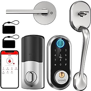 Keyless Entry Door Lock Handle: SMONET Smart Front Door Lock Set Alexa Deadbolt Locks Front Door Handle Bluetooth Electronic Digital Keypad Lock with APP Voice Control Keyfob Auto Lock for Home