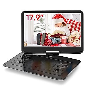 WONNIE 17.9'' Portable DVD Player with 15.4'' Large Screen, 6 Hrs Rechargeable Battery, High Volume Speaker, Support USB/SD and Multiple Disc Formats, Sync TV, Region Free, Remote Control, Car Charger