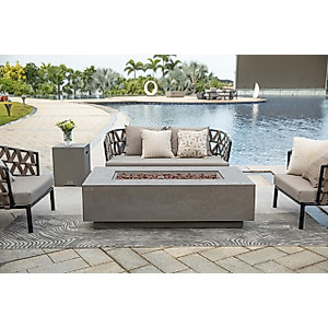 AMS Fireplace | Bundle for Madison 60"x32" Rectangular Concrete Natural Gas Fire Pit Table | Light Gray | Travertine (coarse) Texture Surface | Outdoor Patio Heater Electronic Ignition Fireplace