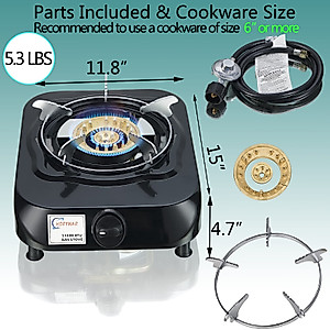 Horynar Single Burner Propane Stove with Propane Adapter Hose 13000 BTU Smart Switch Protection for Children. Portable, Unique Body Integrated Design