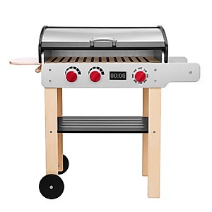 OOOK Wooden Play Barbecue Toy Grill, Kids Grill Playset with Play Food and Grilling Tools, Play Kitchen Accessories for Toddlers Boys Girls Age 3+