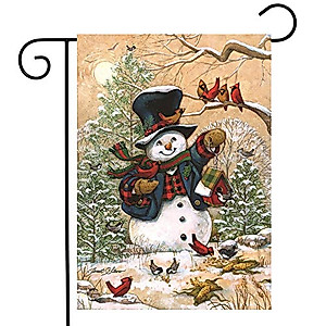 Winter Friends Garden Flag Snowman & Cardinals Winter Seasonal Banner 12.5"x18"