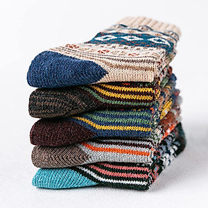 DOOVID Unisex Athletic Socks Women Men Knit Wool Socks Winter Socks Cotton Warm Socks Christmas Gift 5 Pairs Cross