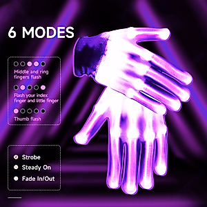 OWill Halloween Mask Set,LED Purge Mask with Gloves,3 Modes Light Up Creepy Mask,Halloween Costumes Cool Mask for Men Women Kids（Purple）