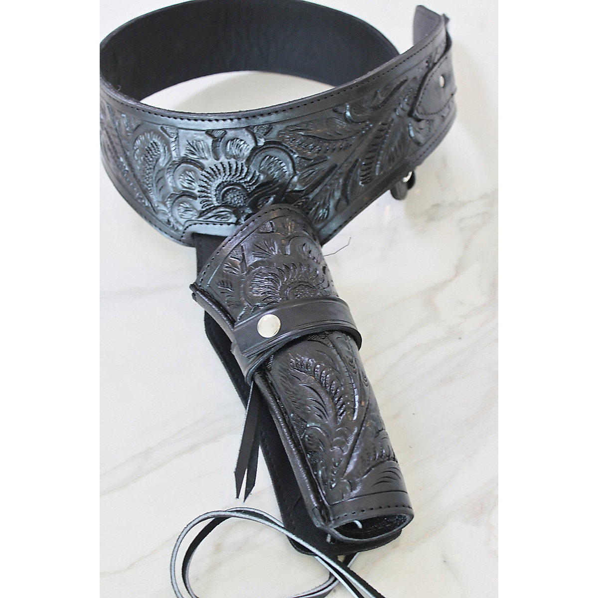 New .22 Cal Holster Gun Belt Drop Loop Tooled Leather Western RIG 34"-52" (Black, 44)