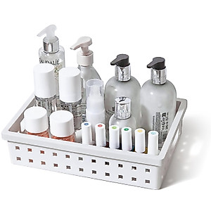 carrotez Small Plastic Storage Tray Basket, Small Items Storage Organizer for Vanity, Office, Bathroom, Bedroom, Dress Room, Kitchen, Drawers - White