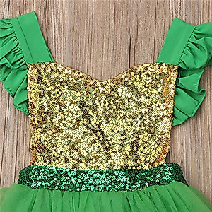 Newborn Baby Girls 1st ST Patrick's Day Green Sequin Romper Dress Ruffled Halter Bodysuit Tutu Dress 0-24M (6-12M, Green)