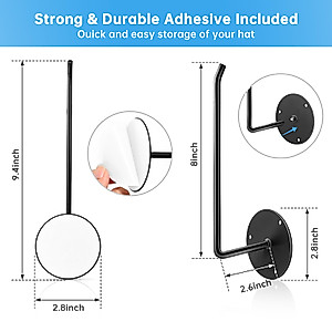 Letohoumia Hat Rack for Wall 2 Pack, Stainless Steel Adhesive Hat Hanger Hooks Holder for Baseball Caps, Multi-Purpose Strong Hook Organizer Can Hold More Than 10 Hats for Door/Closet