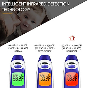 Digital Forehead Ear Thermometer for Adults and Baby, NURSAL Touchless Thermometer for Home with Fever Alarm, Infrared Thermometer with Data Memory, Battery Included