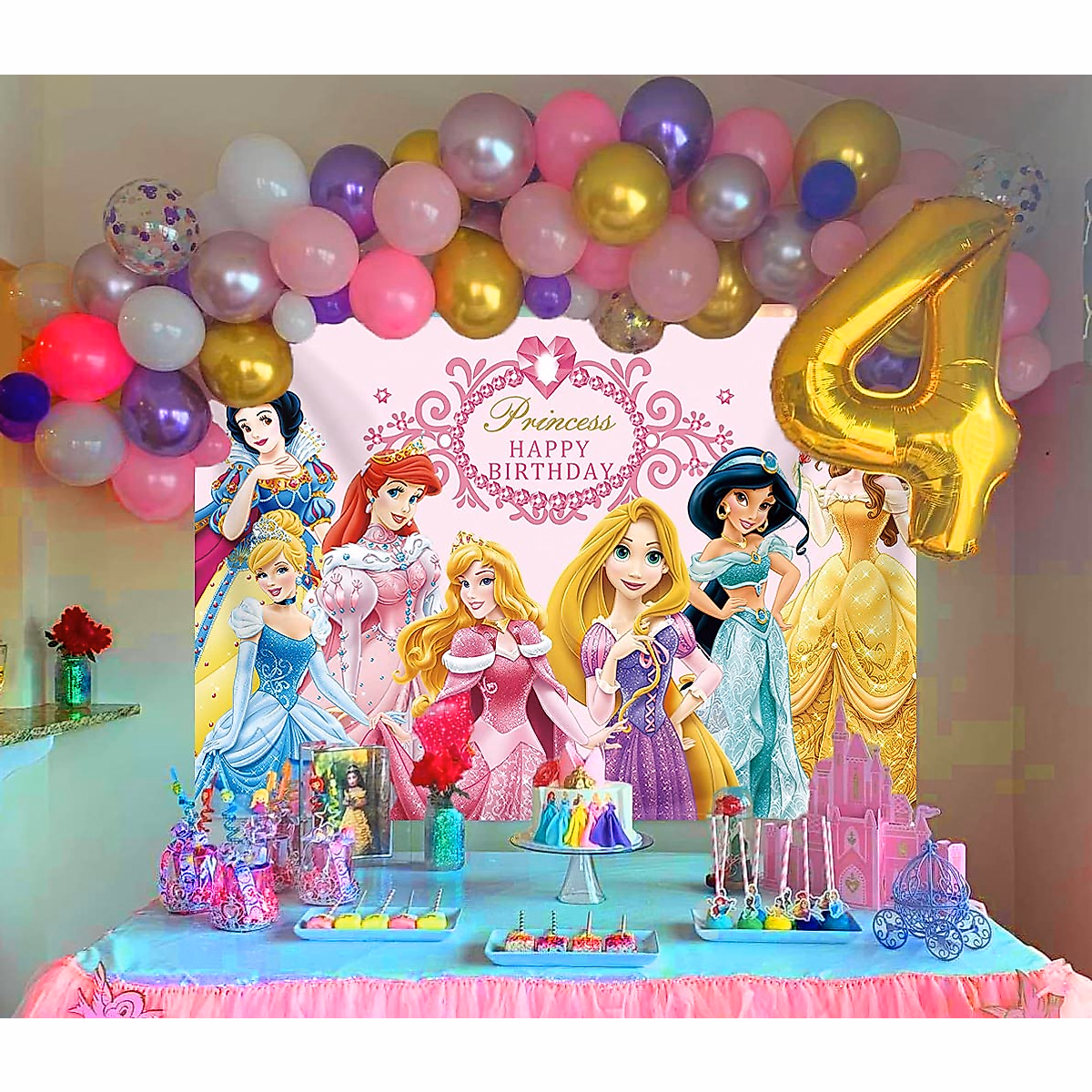 GCH Princess Backdrop Pink Baby Shower Backdrop for Girl 1st Birthday Photography Background Princess Birthday Party Supplies Table Decoration Banner Customized Backdrops (5X3FT(150X90CM))