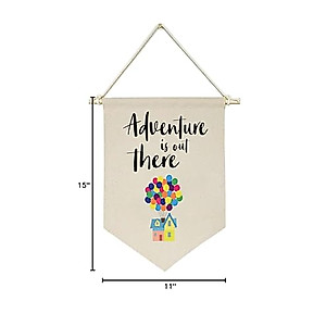 Adventure Is Out There -Canvas Hanging Flag Banner Wall Sign Decor Gift for Baby Kids Girl Boy Nursery Teen Room Front Door - Hydrogen Balloon, Travel Around the World