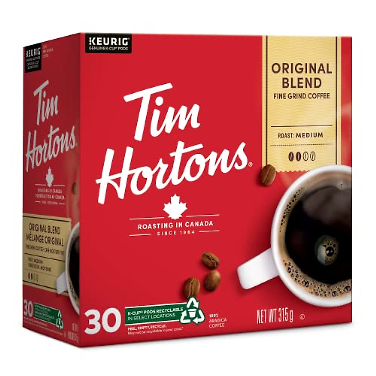 Tim Hortons Single Serve Coffee Original Blend K-Cup Pods for Keurig Coffee Makers (30 K-Cups)
