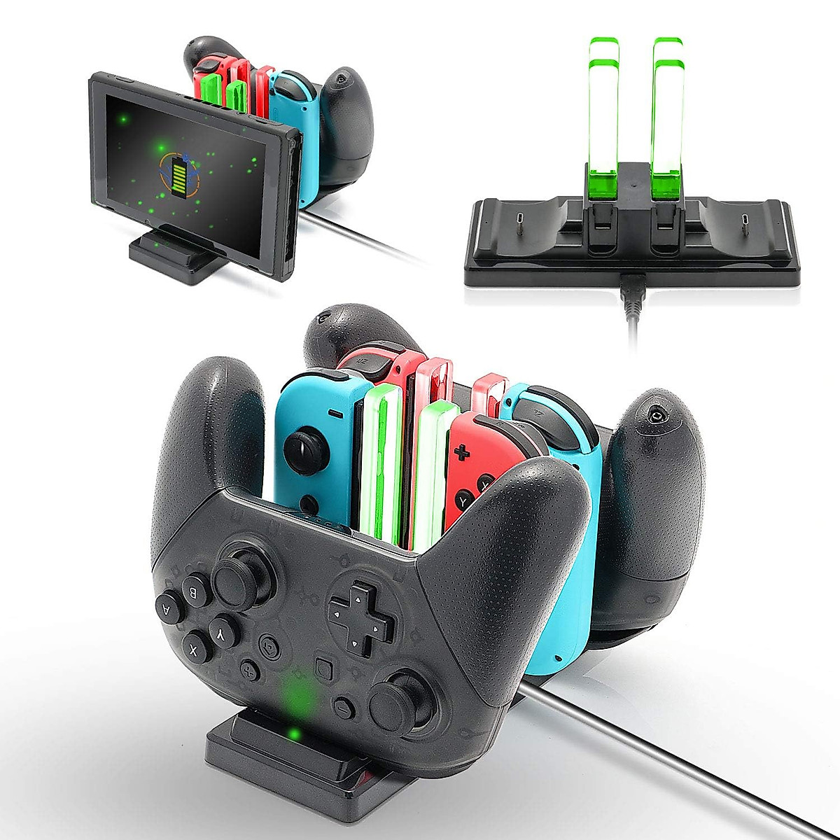 Controller Charger Dock for Nintendo Switch, 6 in 1 Charging Station for Nintendo Switch Joy-Con Controllers and Pro Controllers Black(Not for PowerA Pro Controllers)