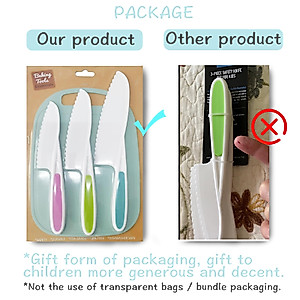 GONEJALL Kids Knife Set for Real Cooking, 4 Pieces Toddler Knife Set, Nylon Kitchen Baking Knife with Cutting Board, Firm Grip, Serrated Edges Kids Knives for Cutting Cakes, Fruit, Veggies & Bread