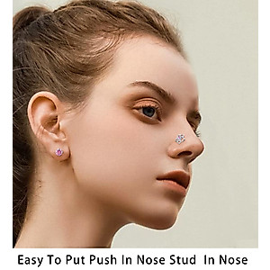 Staligue 12pcs Threadless Push in Nose Rings 20g L Shaped Dangle Push in Nose studs Stainless Steel Pushin Nose Screw Studs For Women L Shaped Screw Studs Flower Heart Nose Push in Piercing Jewelry