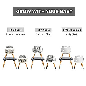 IKARE Wooden Baby High Chair W/Removable Tray & Safety Harness, 5-in-1 Kids Chair Table Set/Booster Seat/Infant Feeding Chair | Grows with Your Child | Adjustable Legs | Modern Wood Design (Gray)