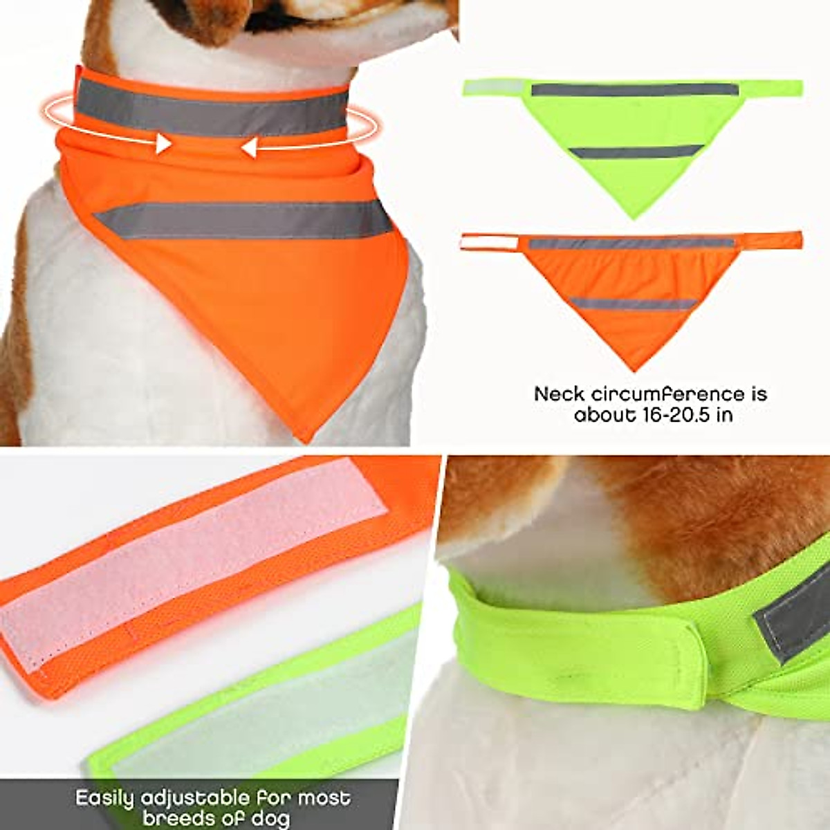 2 Pieces Dog Bandanas Reflective Dog Scarf Yellow Orange Dog Bandanas High Visibility Safety Dog Camping Bandana Triangle Bibs for Medium Large Pets Dog Cats Puppy Walking Reflective Wear at Night
