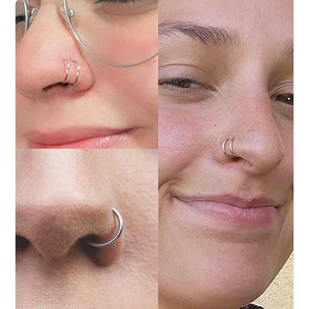 MODRSA Nose Rings Nose Rings Hoops Nose Ring Surgical Steel Nose Piercings Jewelry Double Hoop Nose Rings for Women Silver Nose Rings 20 gauge