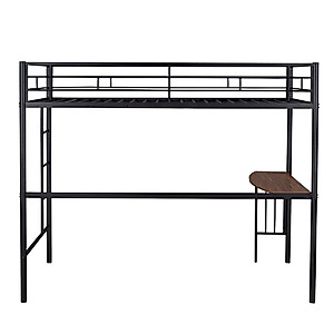 BOVZA Metal Loft Bed Twin Size with Desk, Ladder and Guardrails, for Kids Teens Adults, Black