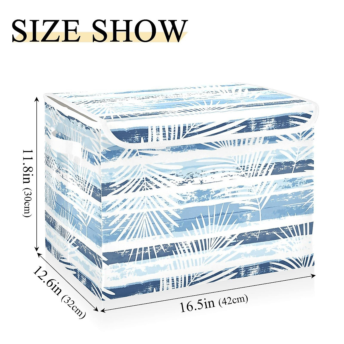 Blue Stripes Leaf Large Storage Bins with Lid Collapsible Storage Bin Storage Basket Organizer Rectangle Storage Bin for Home Office Dorm Shelf