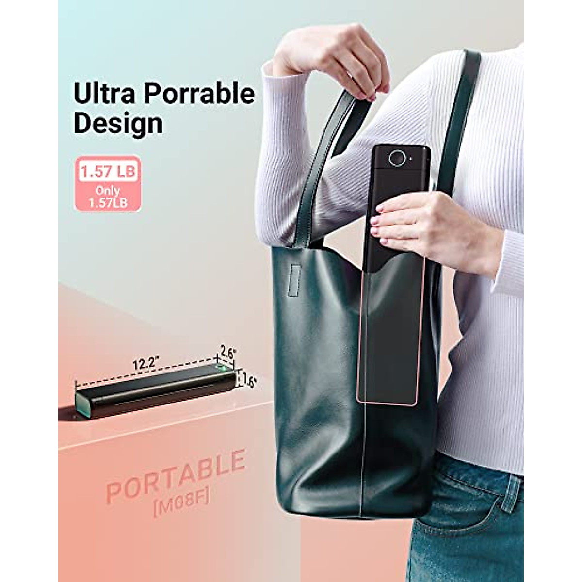 Portable Bluetooth Wireless Thermal Mobile-Printer - Compact Inkless Printer for Travel, Support Phone & Laptop, Small Printers for Home Use Vehicles Office School Tattoo Stencils(8.26"x 11.69")