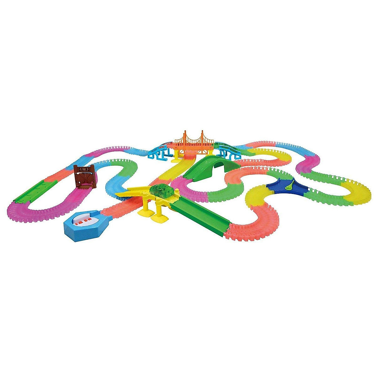 Mindscope Twister Tracks Mega Set Neon Glow in The Dark Flexible Track System with 547 Pieces Over 25 Feet of Track & Accessories