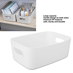 Plastic Basket, Large Capacity Multi Use Storage Basket Rectangular Cabinet Organizer with Handle for Home Office Organization and Storage White