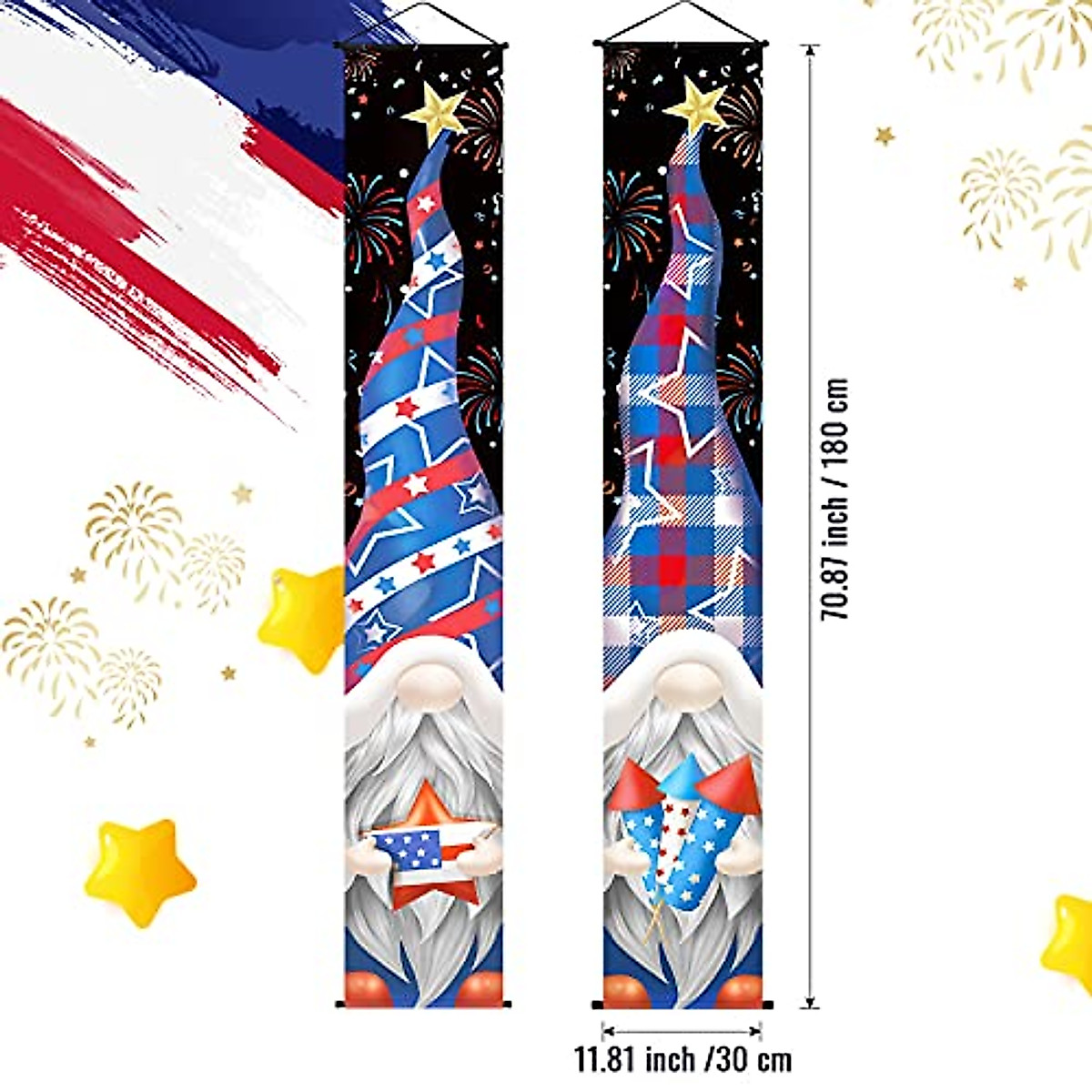 Labor Day Patriotic Banner Decorations Blue Red American Gnome Welcome Banners 4th of July Independence Day Gnomes Porch Signs for Memorial Day Party Home Decorations Party Supplies