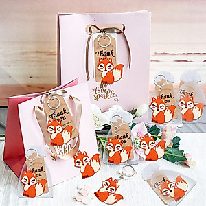 Elecrainbow 60 Pack Fox Party Favors Include 20 Fox Keychains, 20 Thank You Tags, 20 Gift Bags for Woodland Party, Camp Baby Shower, Stay Clever Themed Kids Birthday, Wild ONE First Birthday
