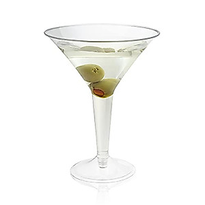True Party Disposable Plastic Martini Glasses - Stemmed Clear Cocktail Cups for Outdoors, Parties - 8oz Set of 12