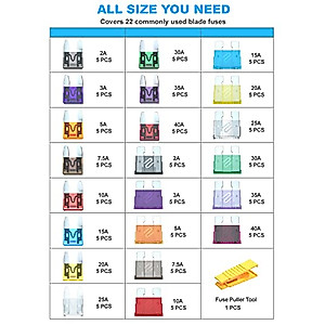 Fuses Assortment Kit - 110pcs Standard & Mini Blade Car Fuse, 2A 3A 5A 7.5A 10A 15A 20A 25A 30A 35A 40 Amp Replacement Fuses for Car RV Boat Truck SUV Automotive