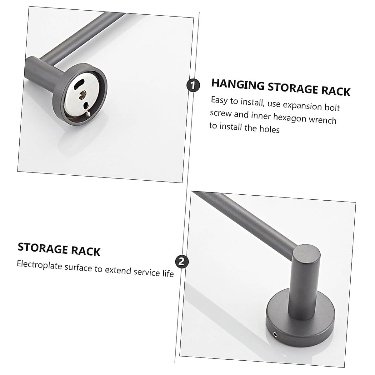 Generic 1pc Single-Rod Towel Rack Towel Rod Bath Towel Bar Kitchen Towel Holder Punch Free Storage Holder Metal Storage Shelf Hanging Storage Rack Bathroom Dish Rack Copper Steel, 50X7CM, Grey