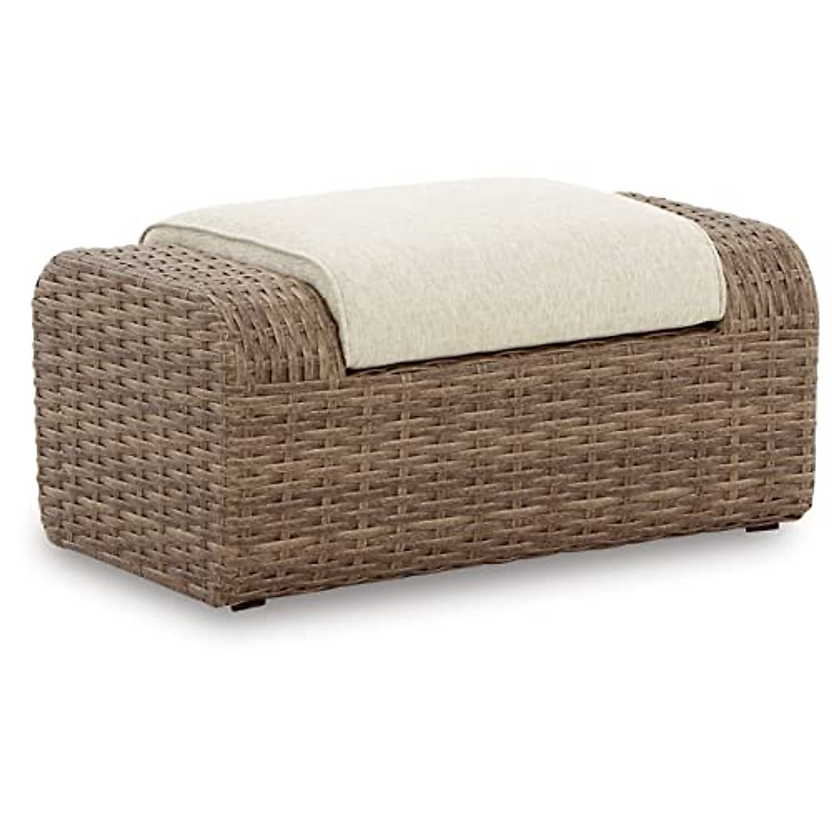 Signature Design by Ashley Sandy Bloom Casual Outdoor Ottoman with Cushion, Dark Brown & Beige