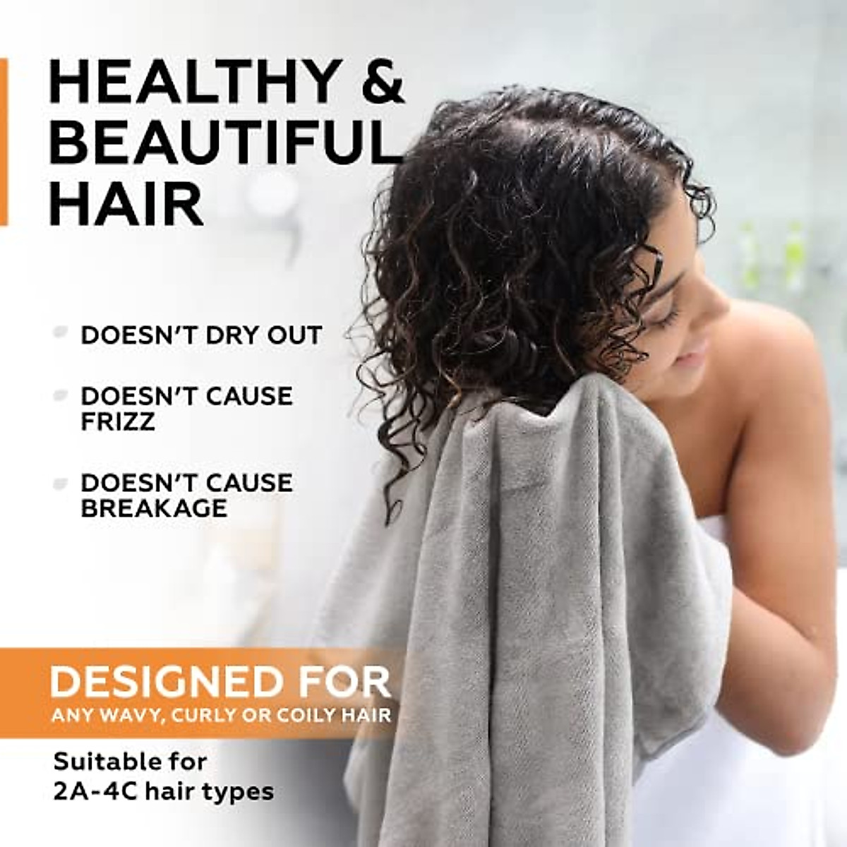 Super Absorbent Quick Dry No-Frizz Soft Microfiber Hair Towel Wrap for Curly, Coily or Tight Hair with Robust Elastic Strap for Drying and Plopping 20x40 inch, Gray