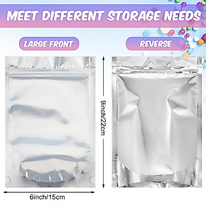 Ctosree 200 Pcs Stand Up Pouch Bags, Sealable Heavy Duty Clear Front with Aluminum Foil Back, Plastic Zipper Food Coffee Candy Storage, Reclosable Bags and Heat Sealable Food Storage (6" x 9")