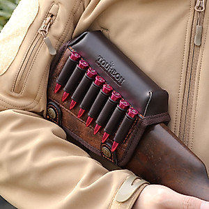 Tourbon Leather Buttstock Cheek Rest with Rifle Shell Holder - Right Handed (PU Leather)