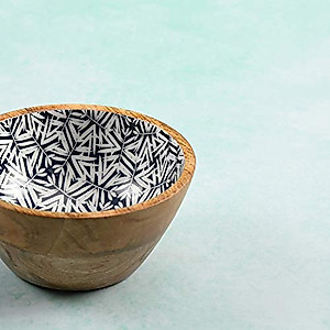 Folkulture Wooden Bowls for Food or Salad Bowls Set, Small Bowl for Serving Pasta and Cereal, Set of 2 Wood Bowl, 6 inch by 3 inch, Mango Wood, Blue Leaves