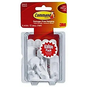 Command 17002-VP-6PK Small Utility Hooks, 6, White, 6 Count