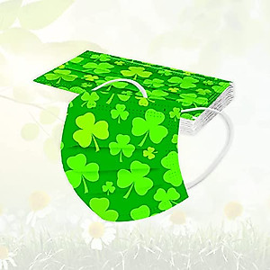 20-50PCS Holiday Disposable Face Mask for Adult, Easter St Patrick's Day Masks Protection with Silicone Mask Ear Strap (St Patrick's Day Shamrock, 50PCS)