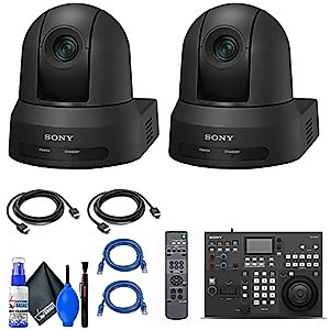 2 x Sony SRG-X40UH 4K/HDMI/USB Optical 40x Zoom PTZ Camera with PoE+ (Black) (SRG-X40UH/B) + Sony RM-IP500/1 Remote Controller + 2 x Cat5e Ethernet Cable + Cleaning Set - Bundle (Renewed)