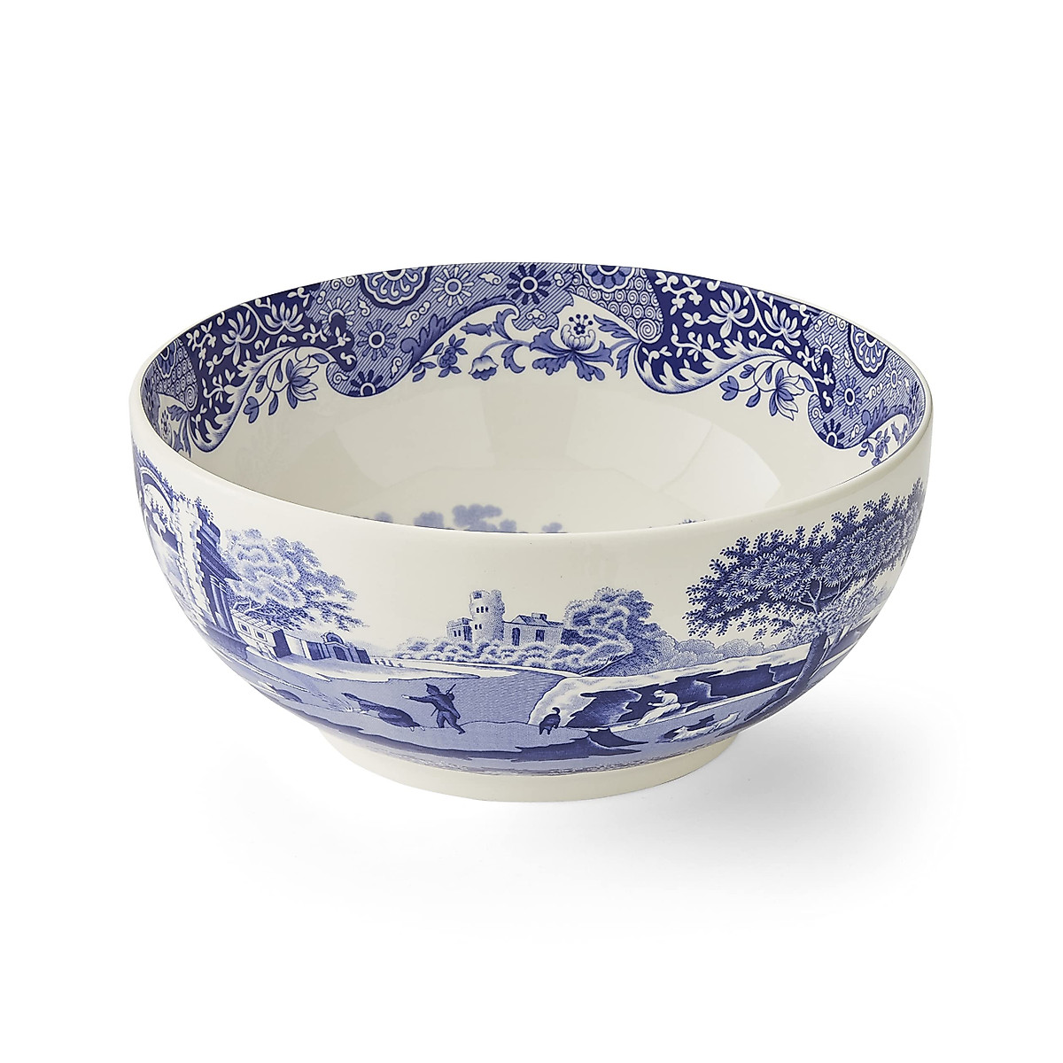 Spode Blue Italian Deep Round Bowl | 10.75 Inch Porcelain Serving Bowl for Salad | Fruit Display Dish for Kitchen Counter | Microwave and Dishwasher Safe | Made in England