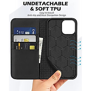 SHIELDON Case for iPhone 12/12 Pro 5G, Genuine Leather Wallet Case Magnetic RFID Blocking Credit Card Holder Kickstand Shockproof Case Compatible with iPhone 12/12 Pro (6.1 Inch 2020) - Black