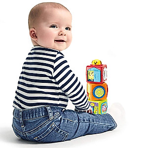 Bambiya Activity Cubes & Stacking Toy Blocks Set of 3 - Baby Blocks for Toddlers w/Animal Theme - Gross & Fine Motor Skills: Slide, Spin, Wiggle, Turn, Stack - Educational 3 Month Old Toys for Babies