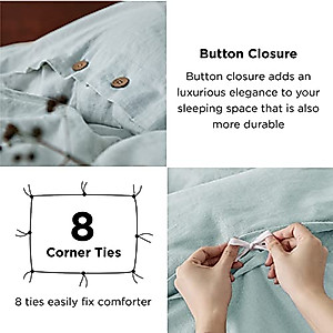 Bedsure Linen Duvet Cover King - Linen Cotton Blend Duvet Cover Set, Spa Blue Linen Duvet Cover, 3 Pieces, 1 Duvet Cover 104x90 Inches and 2 Pillowcases, Comforter Sold Separately