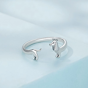 MUNDELL 925 Sterling Silver Cute Dachshund Open Rings Puppy Dog Adjustable Rings for Women Animal Stacking Rings Statement Rings Fine Jewelry