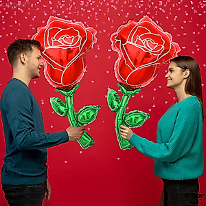 Katchon, Giant Rose Balloons 37 Inch - Pack of 6 | Rose Foil Balloons, Flower Shaped Balloons | Rose Shaped Balloons, Romantic Decorations Special Night | Happy Birthday Balloons Red Rose Balloons