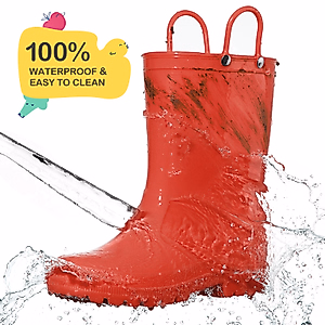 HISEA Kids Rain Boots for Toddler Boys Girls, Waterproof Rubber Boots with Easy-On Handles, Seamless PVC Rainboots Lightweight Mud Shoes for Water Beach Outdoor Playing, Size 6T Red