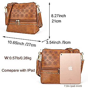 Boho Crossbody Bags for women Leather Purses and Handbags Small Cross Body bags Retro Hollow Out Bags Ladies Handbags Brown