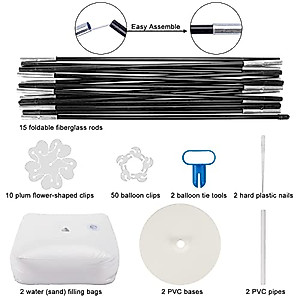 RUBFAC Balloon Arch Stand, 10ft Wide Adjustable Balloon Arch Kit with Water Fillable Base, 60pcs Balloon Clip, Balloon Strip, Tie Tool, for Wedding Birthday Party Supplies Halloween Decoration